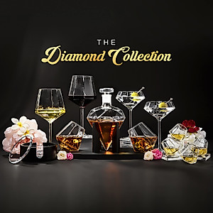 Dragon Glassware Wine Glasses, Clear Diamond Shaped Barware, Large Drinkware for Red and White Wine, Unique Gift for Wine Lovers, 18 oz Capacity, Set of 2