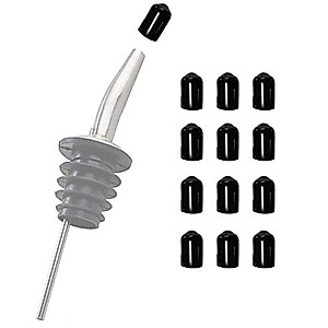 Bartender Gear Stainless Steel Pour Spouts Medium Free Flow Classic Pourers with Dust Cap Covers [pack of 12]