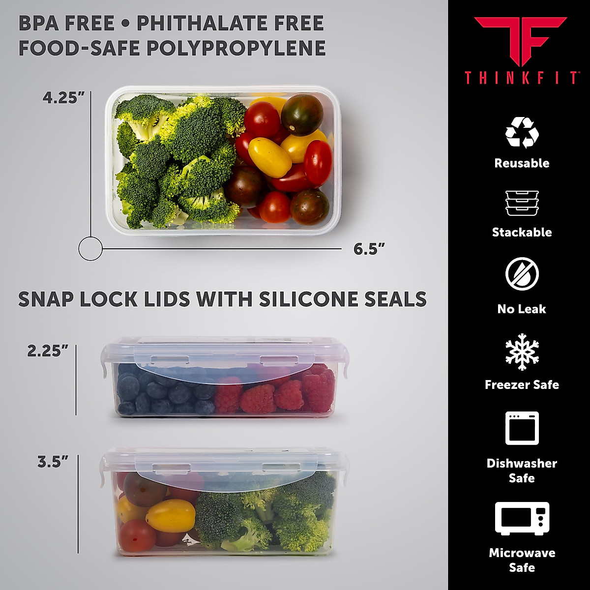 ThinkFit Large Black Meal Prep Lunch Bag, 8 Portion Control Containers, Pill Dispenser, Shaker Cup & 2 XL Reusable Ice Packs