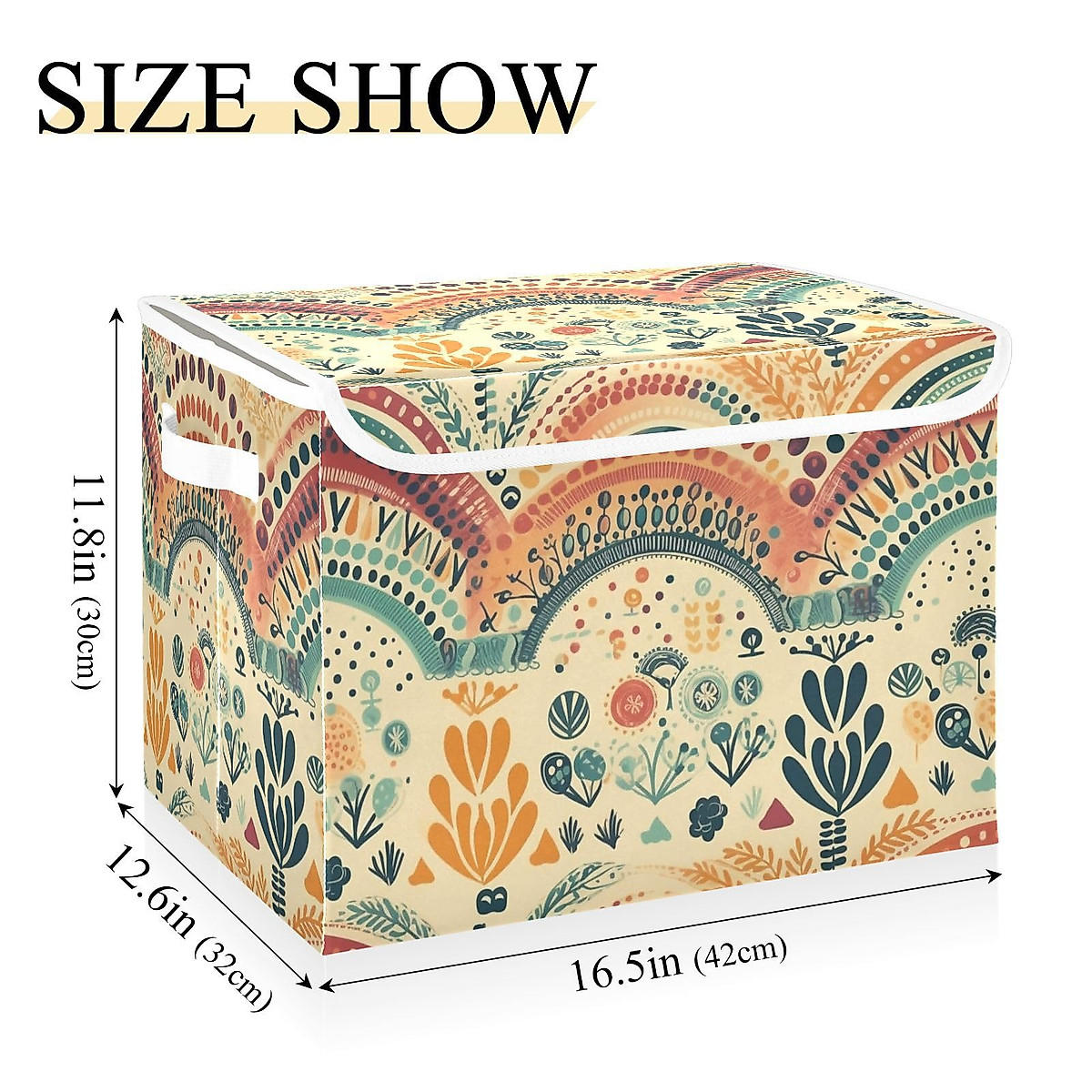 Vnurnrn Storage Bin with Lid Collapsible Vintage Rainbow Flower Print, Large Capacity Foldable Storage Basket Cube for Clothes Toys 16.5×12.6×11.8 IN