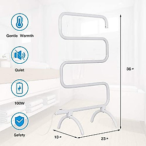 MAT EXPERT Wall-Mounted Towel Warmer, 120W Freestanding Heated Towel Rail, 5 Iron Bar Plug-in Heated Towel Drying Rack, Towel Dryer for Spa/Massage, Ideal for Bathroom/Kitchen