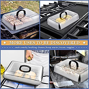 Rectangle Cheese Melting Dome, HaSteeL Stainless Steel Basting Cover for Flat Top Griddle BBQ Steaming Grilling Cooking Indoor & Outdoor, Large 13In & Small 9.3In, Heavy Duty & Dishwasher Safe(2 Pcs)