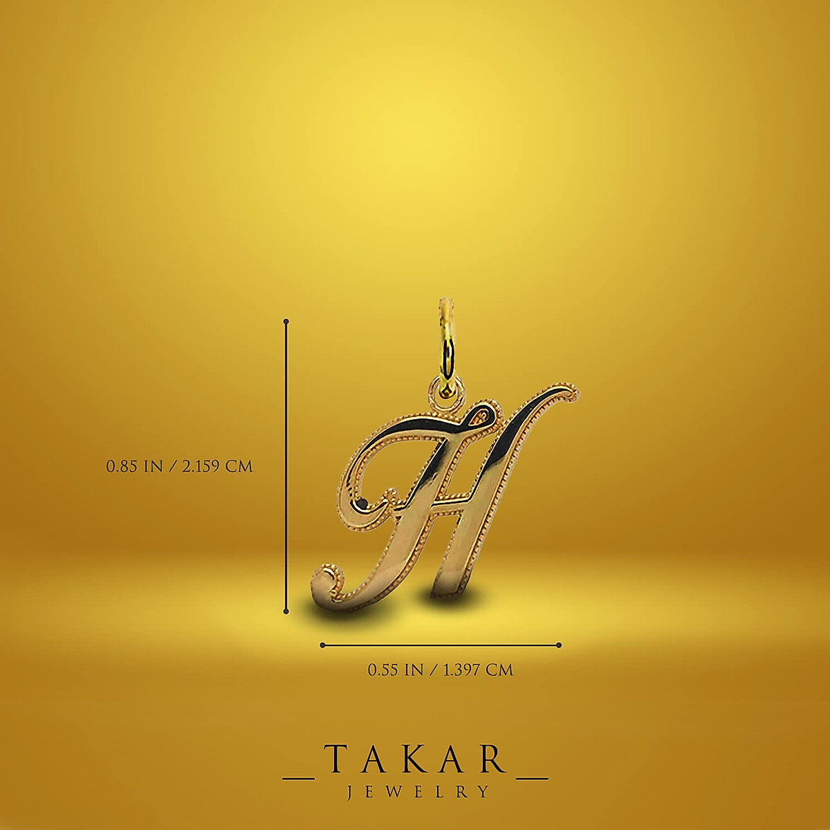 Solid 10k Yellow Gold Personalized Cursive-Style "H" Initial Pendant Necklace, 18"