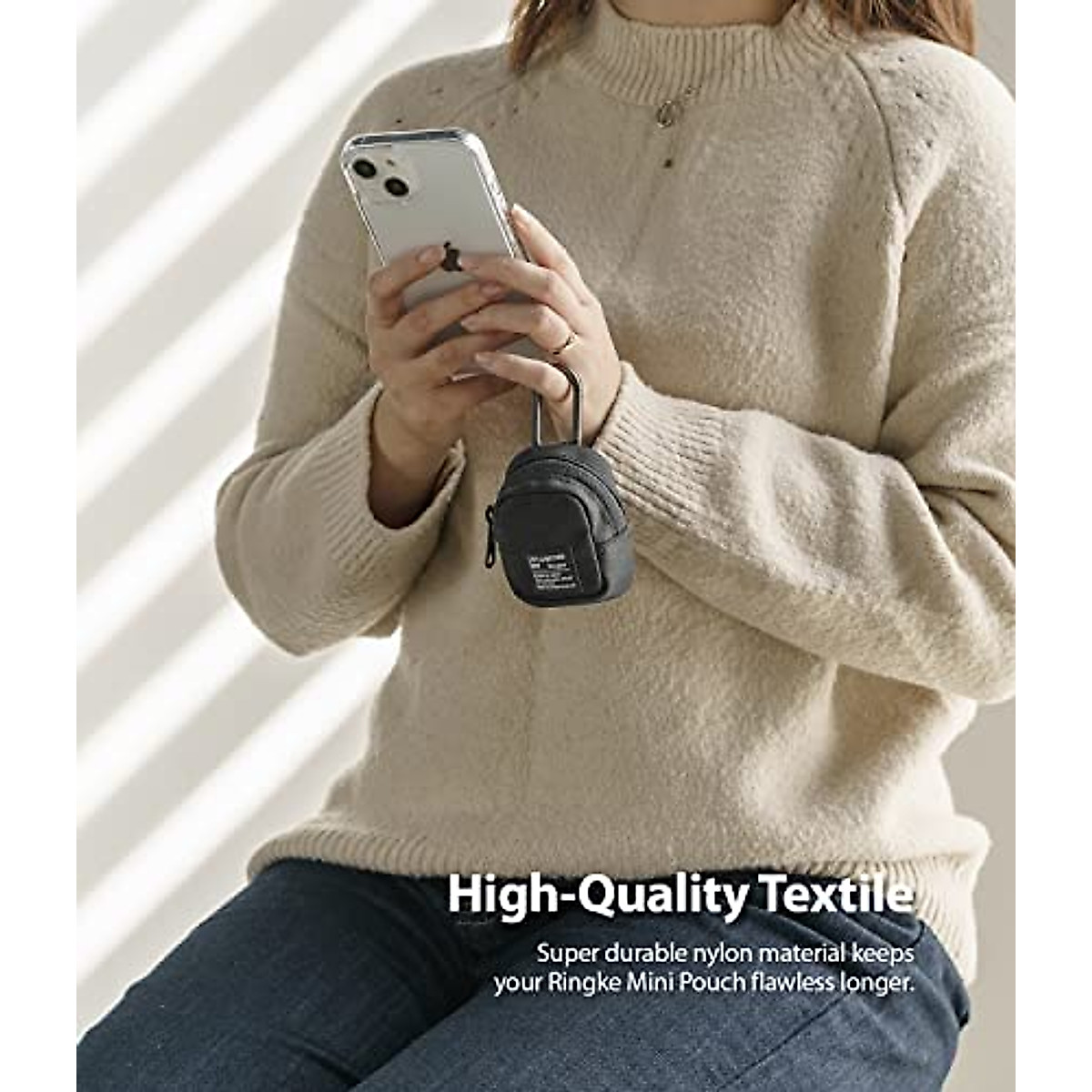 Ringke Mini Pouch [Block] Nylon Carrying Pouch Small Bag for AirPods, Galaxy Buds, Earphones, Cards, ID - Black