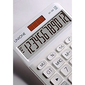 UNIONE Big Size Calculator with a Bright LCD, Dual Power Handheld Desktop. Color. Business, Office, High School 5×7in (WHITE)