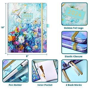 2024 Planner - 2024 Weekly and Monthly Planner, Jan. 2024 - Dec. 2024, 8”× 10”, 2024 Calendar Planner with Inner Pocket, Elastic Closure, Pen Holder, Book Marks - Bluish violet