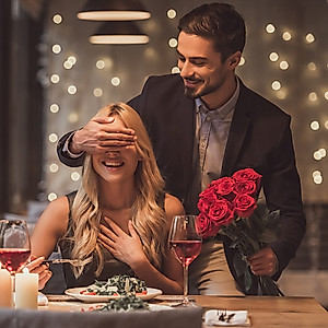 Artificial Silk Rose Flower,12 Pcs Real Looking Fake Roses with Stems, for Wedding Bouquets DIY Home Party Decoration Garden Background Decor (Red)