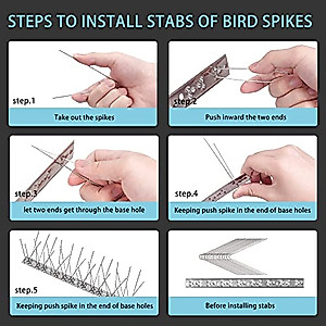 Hausse Stainless Steel Bird Spikes 10 Pack, Squirrel Small Birds Pigeons Crows and Woodpeckers Deterrent Devices Bird Repellent Spikes, Assemble Easily Covers 10 Feet for Outdoor Wall Fence