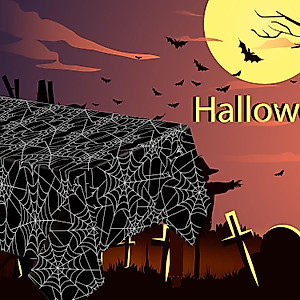 Roomtip Halloween Decorations 54" x 108" Spider Tablecloth, Rectangular Spider Web Table Cover, Spillproof Washable PVC Table Topper, Perfect for Halloween Decoration, Dinner Parties (Black)
