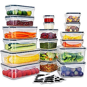 36 PCS Food Storage Containers Large , (18 Stackable Plastic Containers with 18 Lids) - 100% Airtight & BPA-Free & Microwave, Dishwasher Safe Food Storage with Chalkboard Labels & Marker…