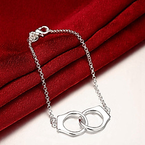 Cutesmile Fashion Jewelry 925 Sterling Silver Handcuff Chain Bracelet Partners in Crime Best Friends Bracelet