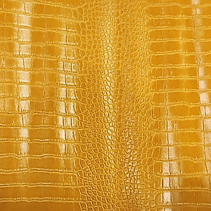 12" x 53" Glossy Embossed Crocodile Texture Faux Leather Roll Synthetic Leather Crafts Fabric for Wallets Keychains Handbags Making Sewing Crafts Material (Yellow)