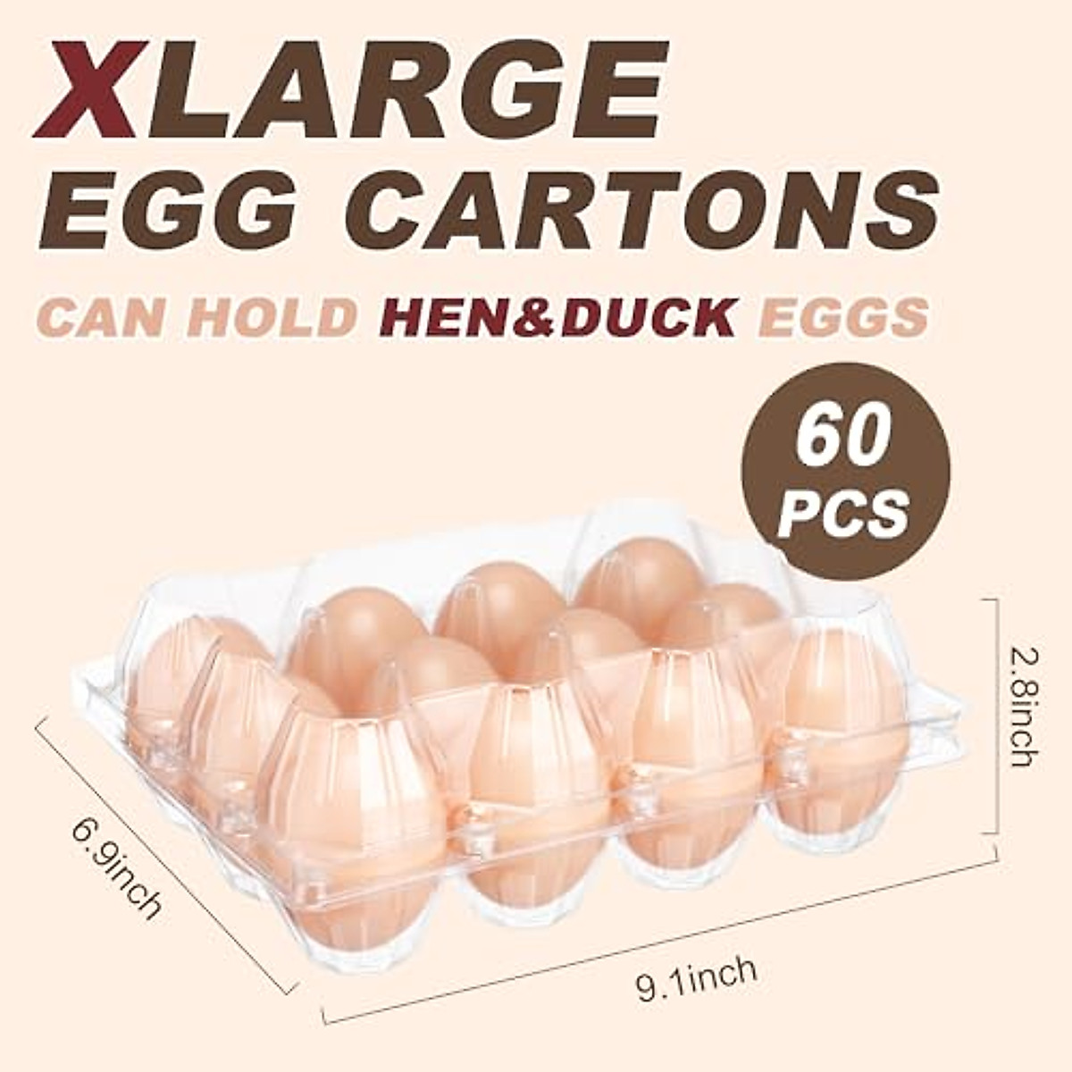 Zhanmai Plastic Egg Cartons for 12 Eggs with Sticker Labels Extra Large Duck Egg Tray Reusable Egg Container with Egg Carton Stickers Plastic Egg Holder for Refrigerator Family Market(120 Pcs)