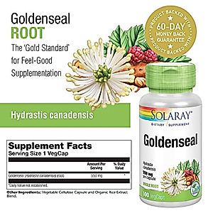 SOLARAY Goldenseal Root 550mg | Healthy Digestion, Immune Function & Respiratory Support | Whole Root | Non-GMO, Vegan & Lab Verified | 100 VegCaps