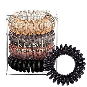 Kitsch Spiral Hair Ties for Women - Waterproof Teleties & Ponytail Holders for Teens | Stylish Phone Cord Hair Ties & Hair Coils for Girls | Coil Hair Ties for Thick Hair & Thin Hair, 4 Pcs (Brunette)