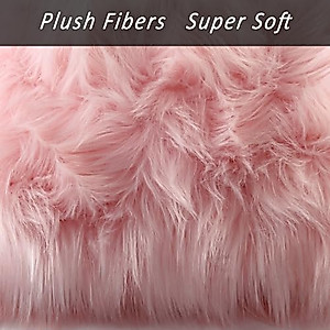 TTLOJ 2 Pack Decorative Pillows(with Insert) for Play Tent, Rooms, Heart & Rectangle, Faux Fur Throw Pillow, Soft Pillow for Birthday Thanksgiving Christmas Girls Boys Gift-Pink