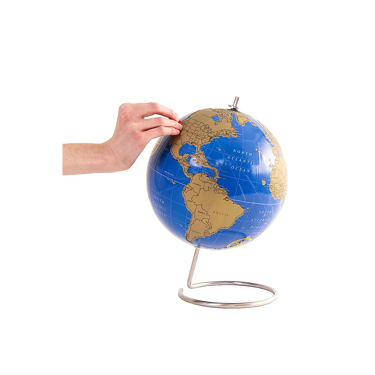 Bullseye Office - Magnetic Scratch Off World Globe (Lacquer Finish) - 10" Magnetic Standing World Globe with Magnetic Pins - Perfect as Office Desk Globe, Classroom Globe, or Travelers Globe (Blue)