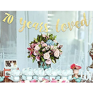 Gold Glitter 70 Years Loved Banner - 70th Birthday Banner for Women/men,happy 70th Birthday Banner,70th Mom/daddy Birthday Party Decoration Banner,70th Wedding Anniversary Banner