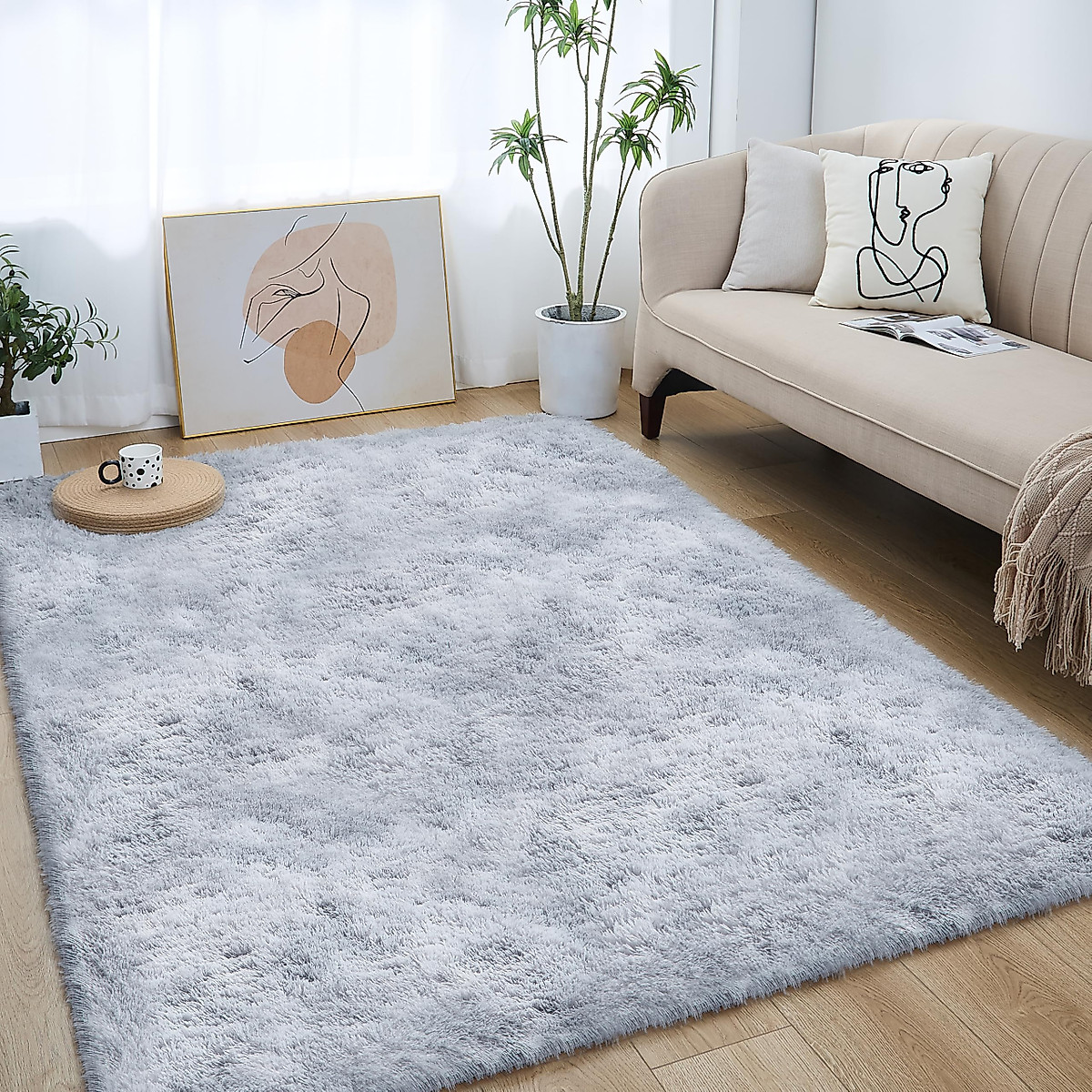 Soft Area Rugs for Living Room 5.2 x 7.5Ft Fluffy Fuzzy Shag Shaggy Carpet Modern Plush Bedroom Rug, Non-Slip Plush Fluffy Furry Fur Rugs for Living Room Bedroom Home Decor