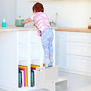COSYLAND Toddler Two Step Stool, Kitchen Stool Bathroom Potty Stool, Children's Stool Nursery Helper Standing Tower Stepping Stool (White)