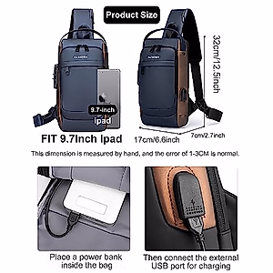 Geanbun Anti-Theft Sling Bag USB Shoulder Bag Crossbody Backpack Waterproof Chest Daypack Lightweight (Blue)