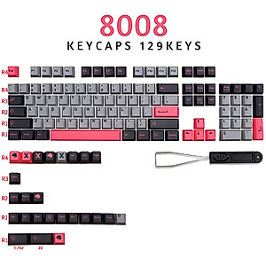 PBT GMK 8008 Keycaps, 129 Set MOLGRIA Keycaps 8008 for Gaming Keyboard, Cherry Profile Dye Sublimation Keycaps Gray and Pink with Keycap Puller for Gateron Kailh Cherry MX 104/87/74/61 60 Keyboard