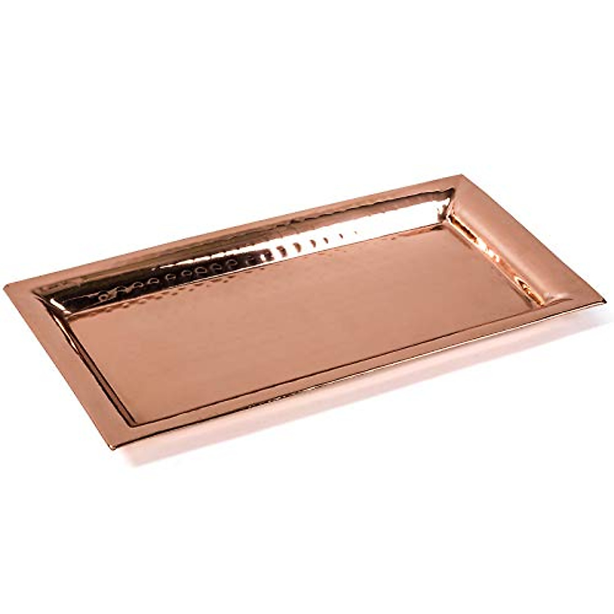 Colleta Home Hammered Tray – Set of 2, Serving Platter 16x8 Inch, Rectangular Serving Dish 12x6 Inch, Pure Copper, Stackable - Nesting Trays (2 Pack Copper Rectangle)