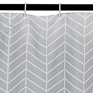 Amazon Basics Microfiber Grey Herringbone Printed Pattern Bathroom Shower Curtain - Grey Herringbone, 72 Inch
