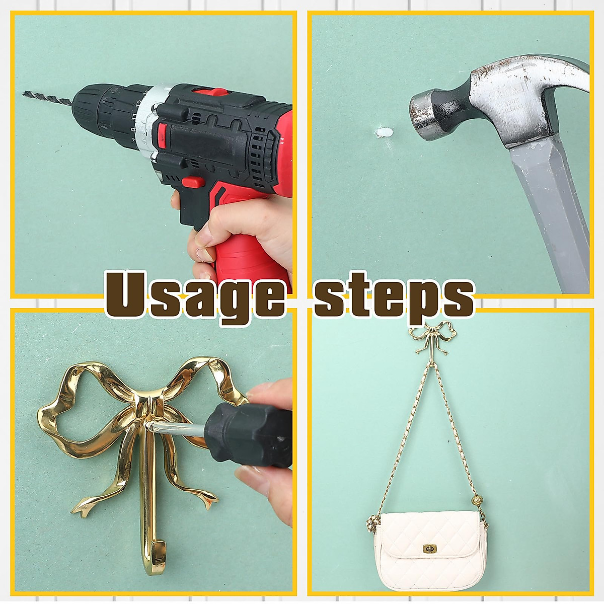 Lineshading 2 Pcs Christmas Wall Decor Gold Bow Knot Hooks Brass Bow Wall Hooks Door Hanger Towel Hooks Brass Coat Hooks Decorative Hooks for Christmas Bathroom Living Room Kitchen Decor (S)