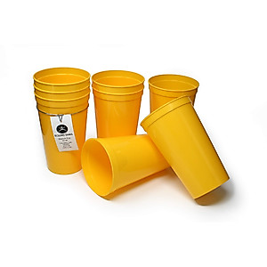 Rolling Sands 22 Ounce Reusable Plastic Stadium Cups Yellow, 8 Pack, Made in USA, BPA-Free Dishwasher Safe Plastic Tumblers