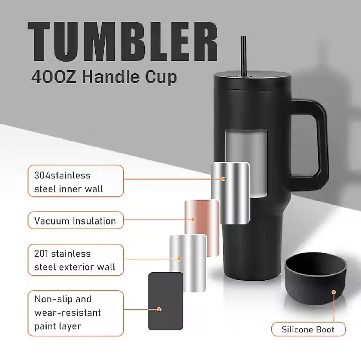 Buho Outdoor Tumbler, 40 oz, Double-Wall Insulated, Ergonomic Handle with Lid Straw (Dark Green)