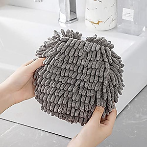 Aesackir 2 Packs Fuzzy Ball Towel,Hanging Bathroom HandTowels,Monochrome Chenille Fluffy Microfiber Decorative Ball Towel,Quick Dry Plush Absorbent Towels,Kitchen Hand Towels for Washstand