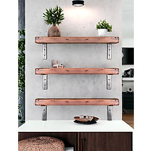 HEIRLOUM Urban Timber Rustic Reclaimed Wood Wall Mounted Shelf, Storage Ledges with Sturdy Metal Brackets for Home Bathroom, Bedroom, Office, Rustic Brown (24 Inch, 2, Pc Set)