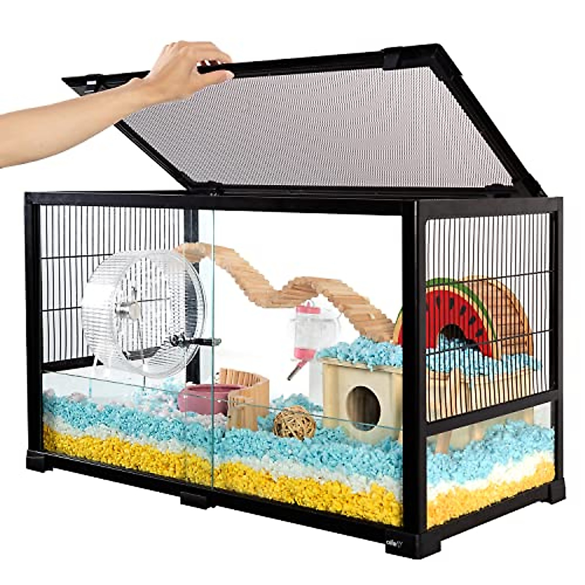 OIIBO Glass Hamster Cage 40 Gallon Large Hamster Cage with Sliding Front Door, 32" L x 16" W x 18" H Chew-Proof Small Animal Cage for Dwarf Syrian Hamster Hedgehog Gerbils Guinea Pigs