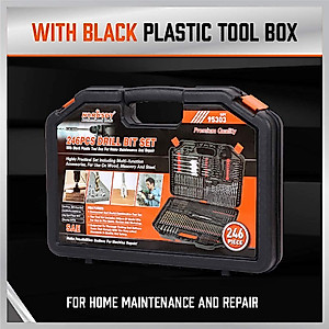 Ultimate Drill Bit Set - 246 PCS Comprehensive Premium Quality Drill Bits Kit for Wood Metal Cement Drilling & Screw Driving, Full Combo Kit Assorted in Organized Carrying Case, Reinforced Packaging