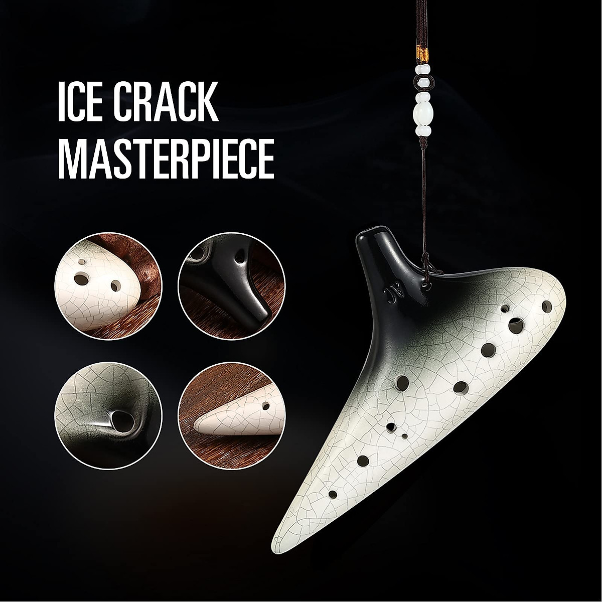 MIFOGE Kalimba Thumb Piano & MIFOGE Ocarina 12 Hole Tones Alto C (Black with White)