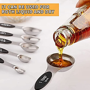 FGSAEOR Magnetic Measuring Spoons Set, Dual Sided, Stainless Steel, Fits in Spice Jars, Black, Set of 8