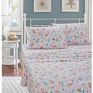 Better Home Style Under The Sea Life Mermaid Girls/Kids/Teens 4 Piece Sheet Set with Pillowcase Flat and Fitted Sheets Set with sea Stars and Seahorses # Pink Mermaid (Queen)