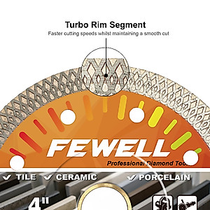 FEWELL 4.5 inch disc Super Thin 1.2mm Diamond Saw Blade, X-Teeth Diamond Dry/Wet Cutting Wheel Blade for Porcelain, Tile and Ceramic (1-Pack)