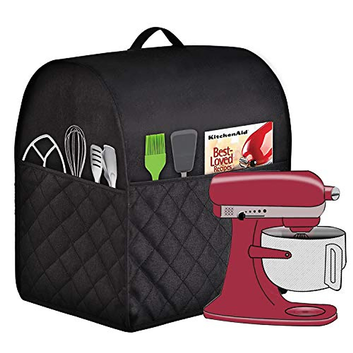 Stand Mixer Dust-proof Cover for KitchenAid Mixer，Multi Pockets for Various Kitchen Appliance Accessories，Water-resistant，Easy Cleaning (Black, Fit for Bowl Lift 5-8 Quart)