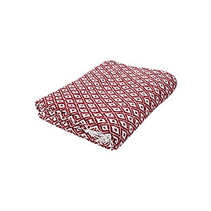 Throw Blanket With Fringes in Mini Diamond Design 50x60 Inch -Red White, Cotton Throw For Sofa, Chair, Bed, & Everyday Use, Well crafted for durability, Farmhouse Throw,All Season Throw Blanket