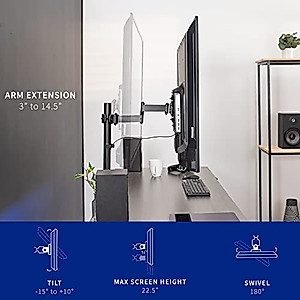 VIVO Ultra Wide Screen TV Desk Mount for up to 55 inch Screens, Full Motion Height Adjustable Single Television Stand with Articulating Arm, VESA 75x75mm to 400x400mm, Black, STAND-V155M