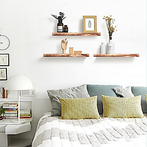 Floating Shelves, Solid Wood Shelf Set of 3,Floating Shelves for Wall Rustic Farmhouse Wooden Shelves, Bathroom Wall Shelf with Invisible Brackets for Storage, Bedroom,Office Decor(Light Brown)