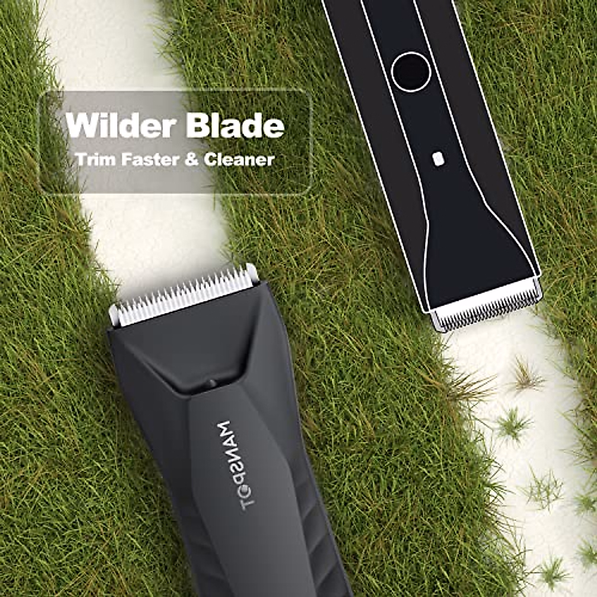 MANSPOT Electric Groin Hair Trimmer, Ball Trimmer/Shaver, Replaceable Ceramic Blade Heads, Waterproof for Wet/Dry Use, Standing Recharge Dock, 90 Minutes Shaving After Fully Charged( Metallic Black)