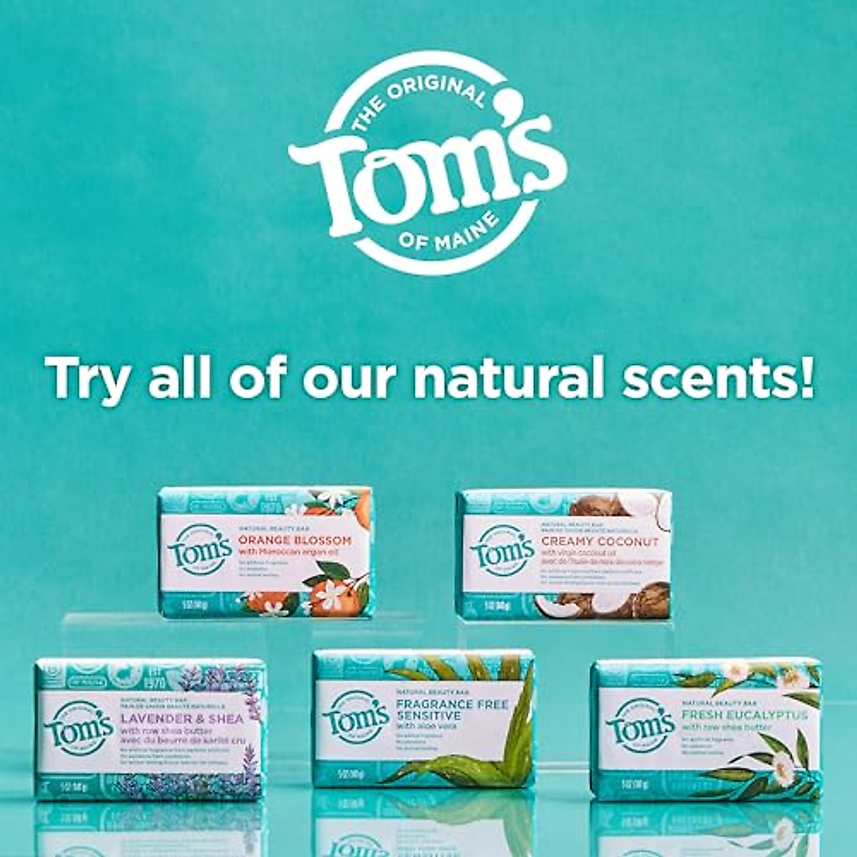 Tom's of Maine Natural Beauty Bar Soap With Raw Shea Butter, Fresh Eucalyptus, 5 oz. 6-Pack (Packaging May Vary)