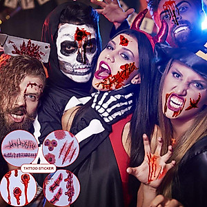 Halloween Decorations 126 PCS Halloween Window Clings, 8 Sheets Bloody Handprint Footprint Halloween Wall Decal Floor Clings with Tattoo Stickers, Scary Halloween Decoration Window Stickers