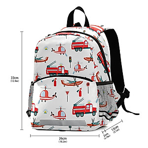 Fisyme Fire Trucks Helicopter Airplane Backpack Schoolbag Kids Daypack Toddler Travel School Bag Small Mini Backpacks for Kindergarten Preschool Nursery Children Boys Girls with Chest Strap