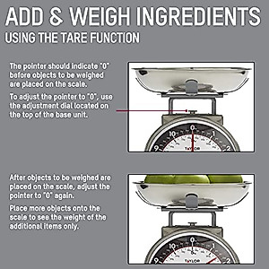 Taylor Mechanical Kitchen Weighing Food Scale Weighs up to 11lbs, Measures in Grams and Ounces, Black and Silver