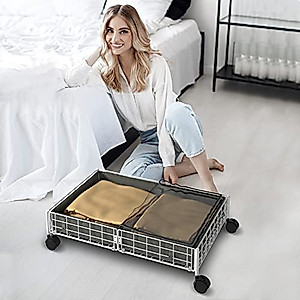 Under Bed Storage Containers With Wheels, Under Bed Storage With Wheels, Rolling Underbed Storage, With Bag-Under Bed Storage Containers, Under Bed Storage for Clothes, Shoes, Blankets, 2in1 (White)