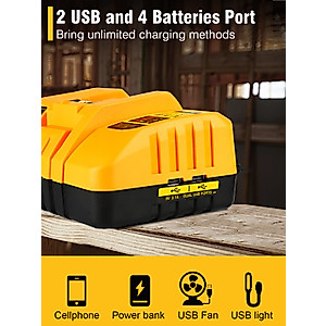 COOMYXIN DCB104 Replacement Charger Station for Dewalt 20V Batteries - 4-Port Multi Battery Charger with 2 USB Ports - Compatible with Dewalt 12V 20V Power Tools (No Batteries Included)